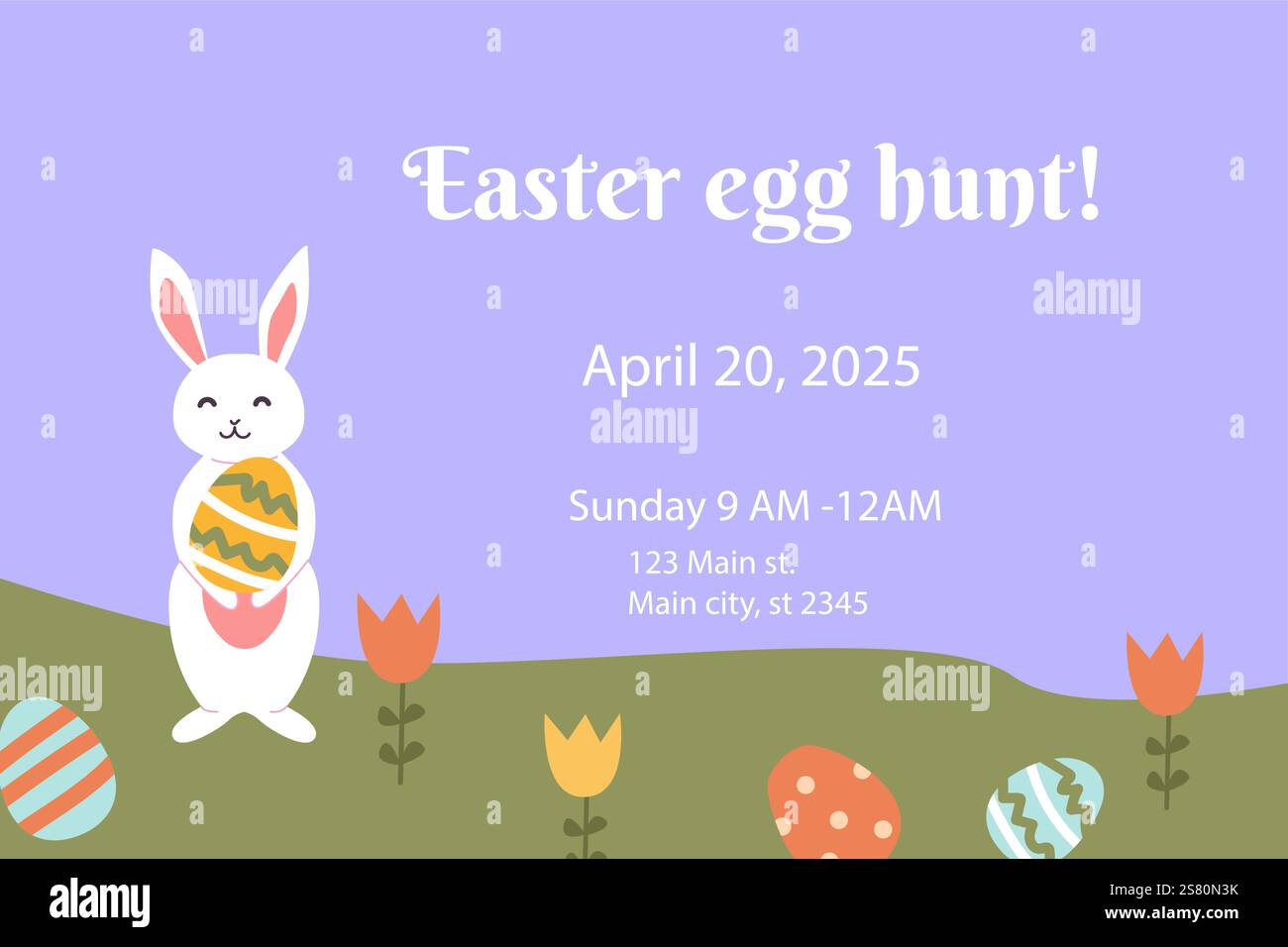 Happy easter egg hunt invitation with bunny and geometric designs for ...