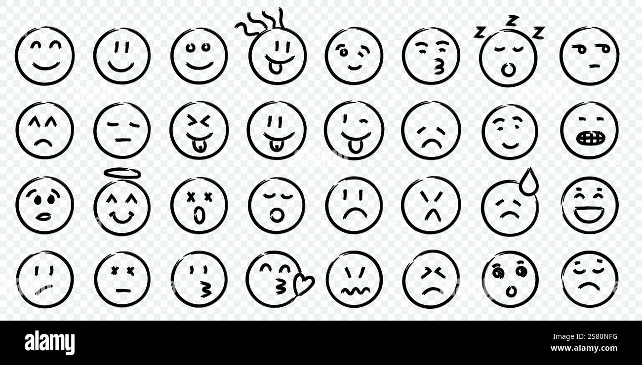 Emojis faces icon in hand drawn style. Doddle emoticons vector ...