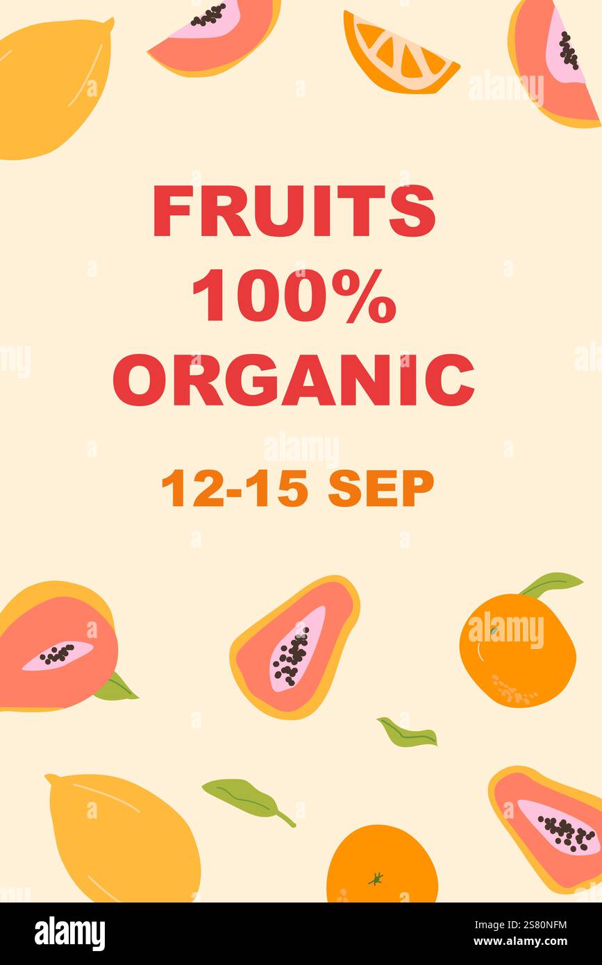 Colorful fruits abstract design, organic produce promotional poster ...