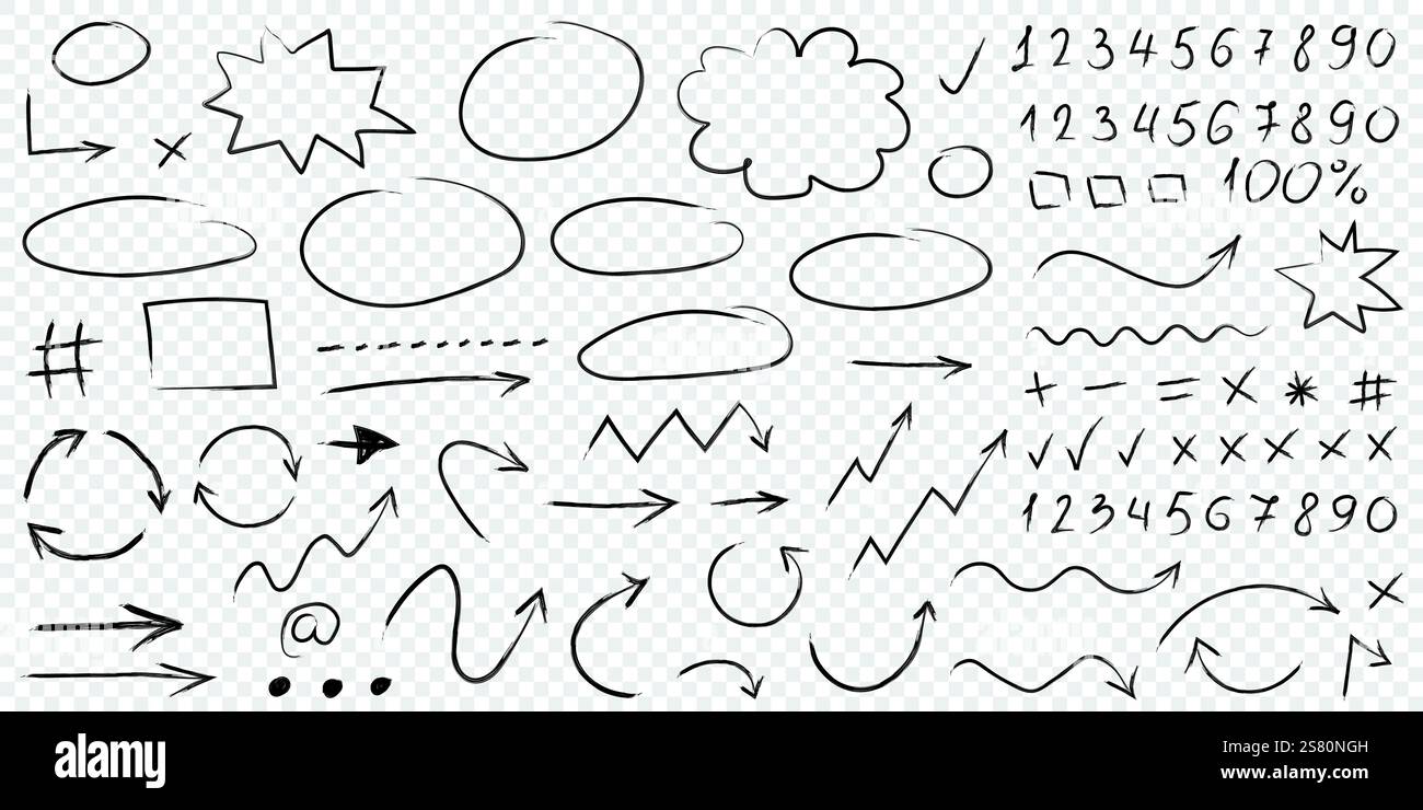 Arrow circles and abstract doodle icon in hand drawn style. Number ...