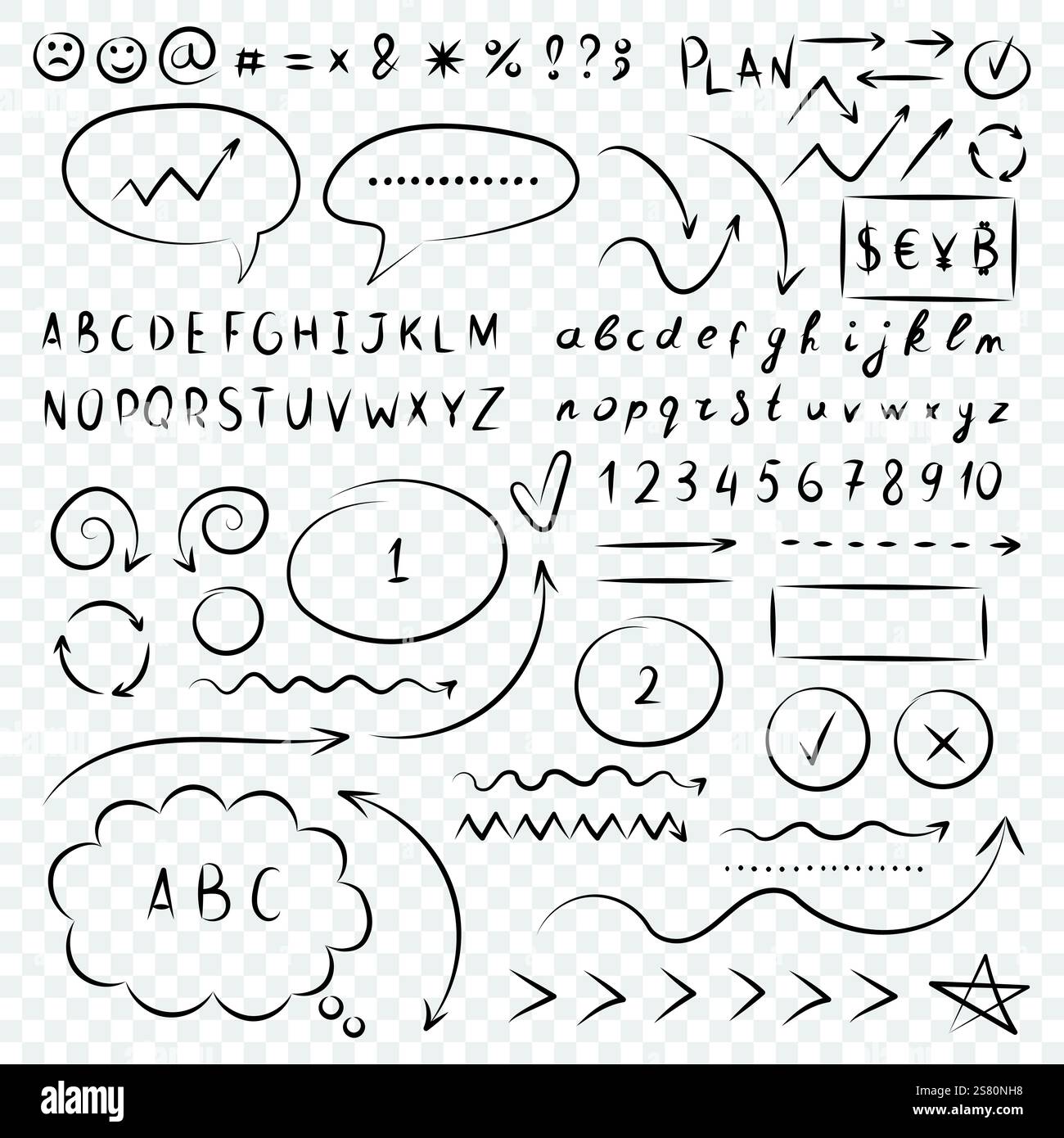 Arrow circles and abstract doodle icon in hand drawn style. Number ...