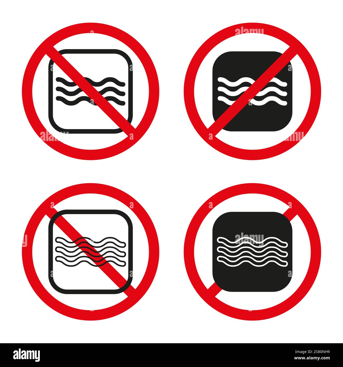 No microwaves icon. Prohibited wave symbol. Warning red circle. Black ...