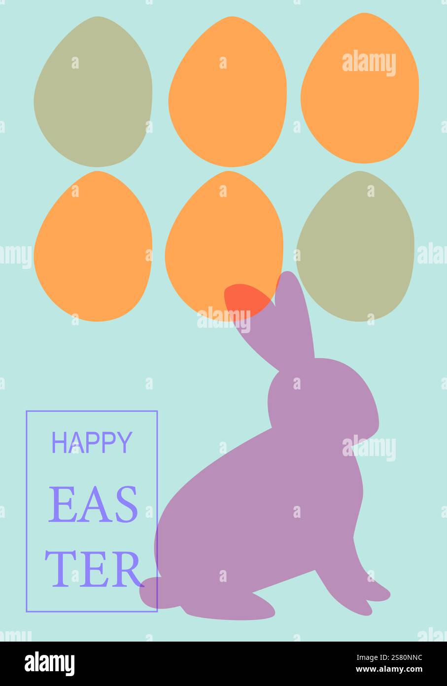 Colorful easter design with eggs and bunny silhouette on pastel ...