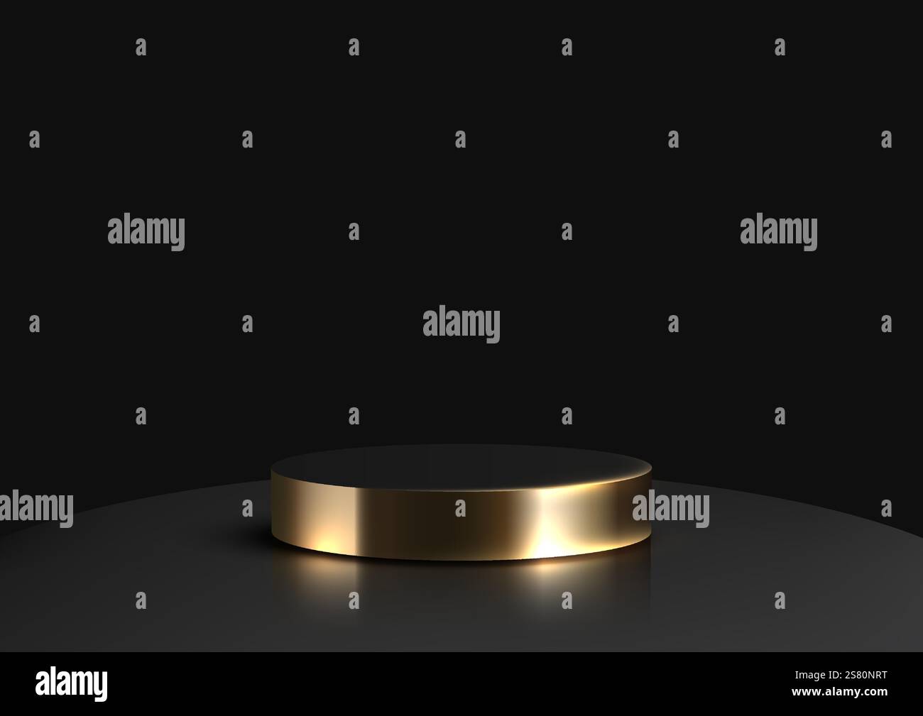 3D podium featuring a polished gold base and black top. Luxurious ...