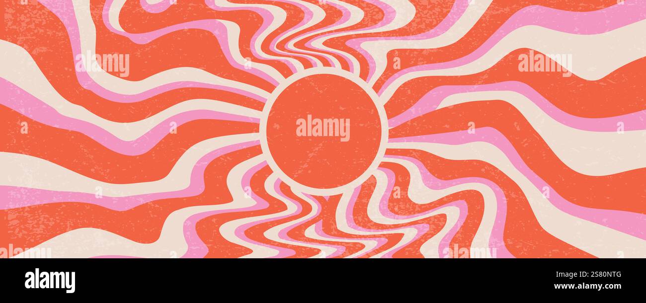 Sunrays retro background. Vector summer 70s poster. Abstract groovy ...