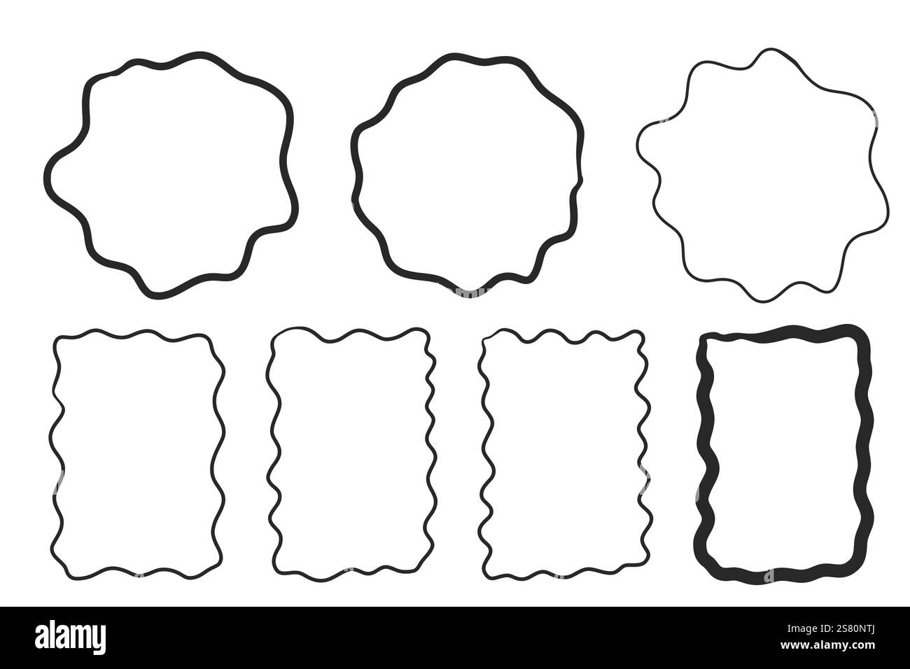 Zig zag frame border squiggle wavy set, underline brush stroke curved edges hand drawn empty tet ...