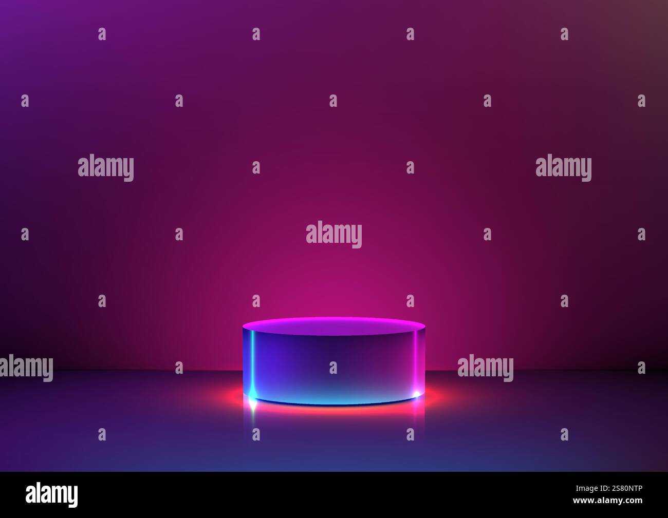 Glowing 3D platform with vibrant neon pink, purple, and blue hues ...