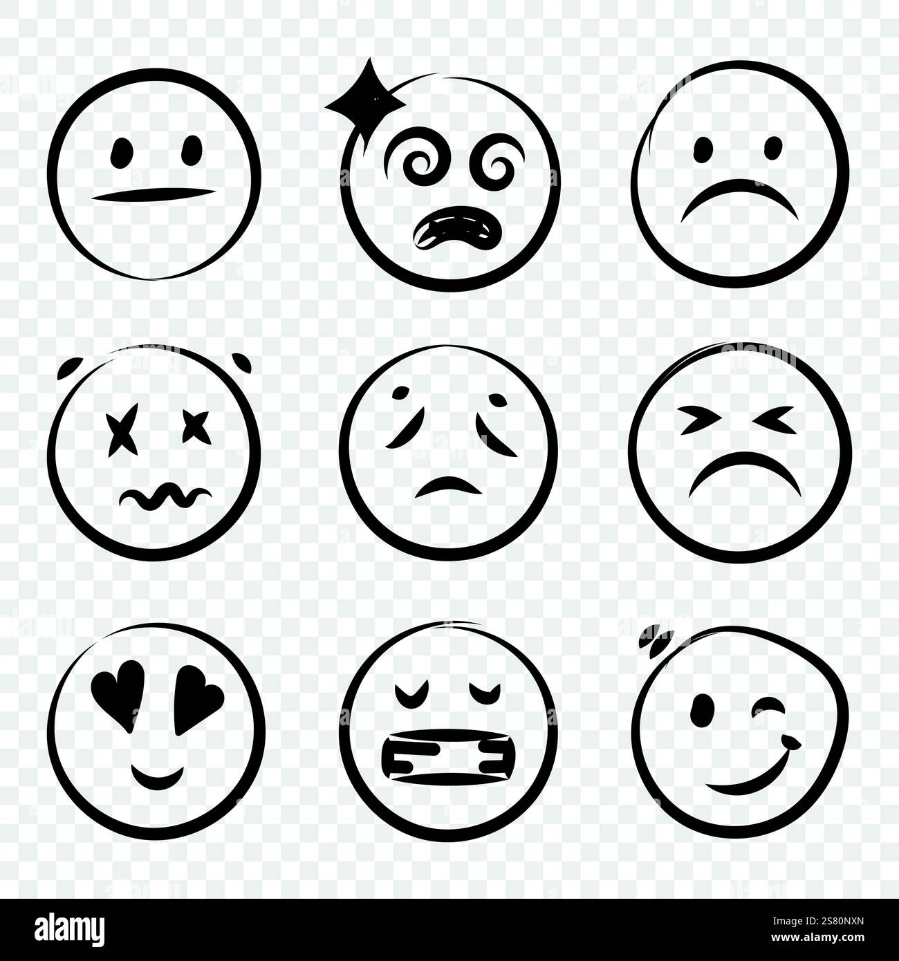 Emojis faces icon in hand drawn style. Doddle emoticons vector ...