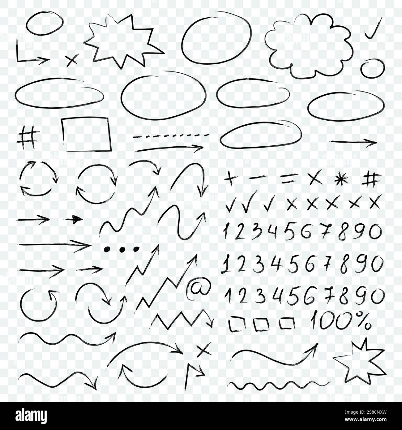 Arrow circles and abstract doodle icon in hand drawn style. Number ...