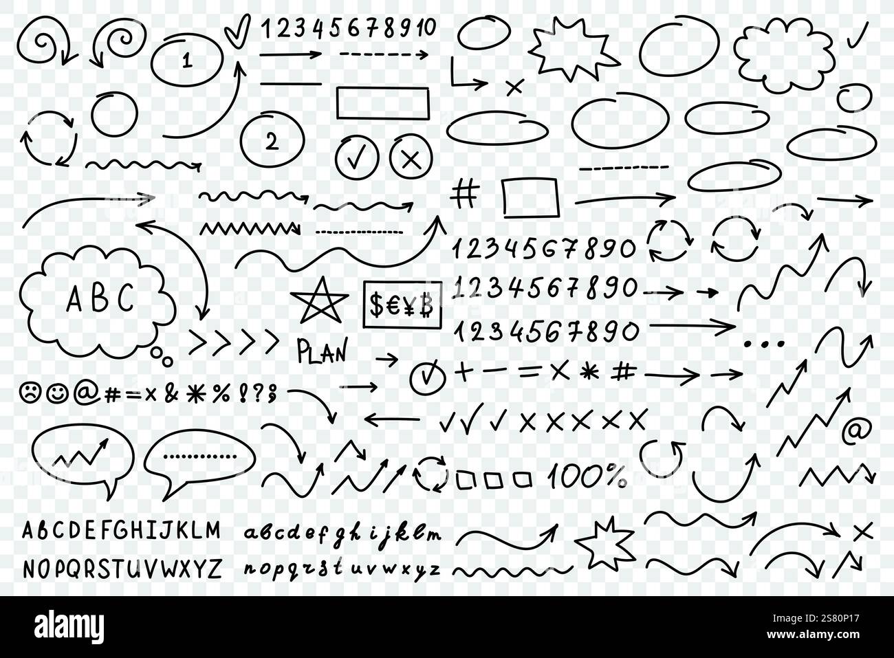 Arrow circles and abstract doodle icon in hand drawn style. Number ...