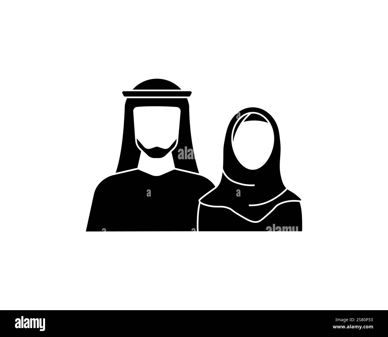 A modern minimalistic logo of a Muslim family, showcasing a husband and ...