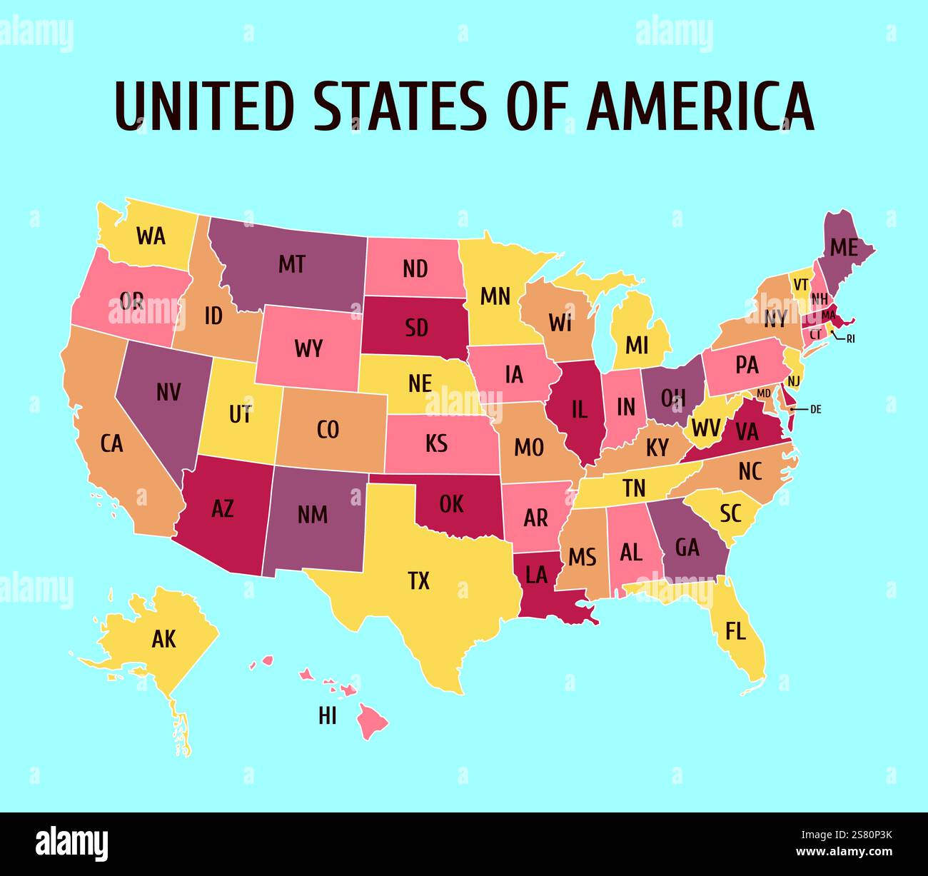 Usa map states names hi-res stock photography and images - Alamy