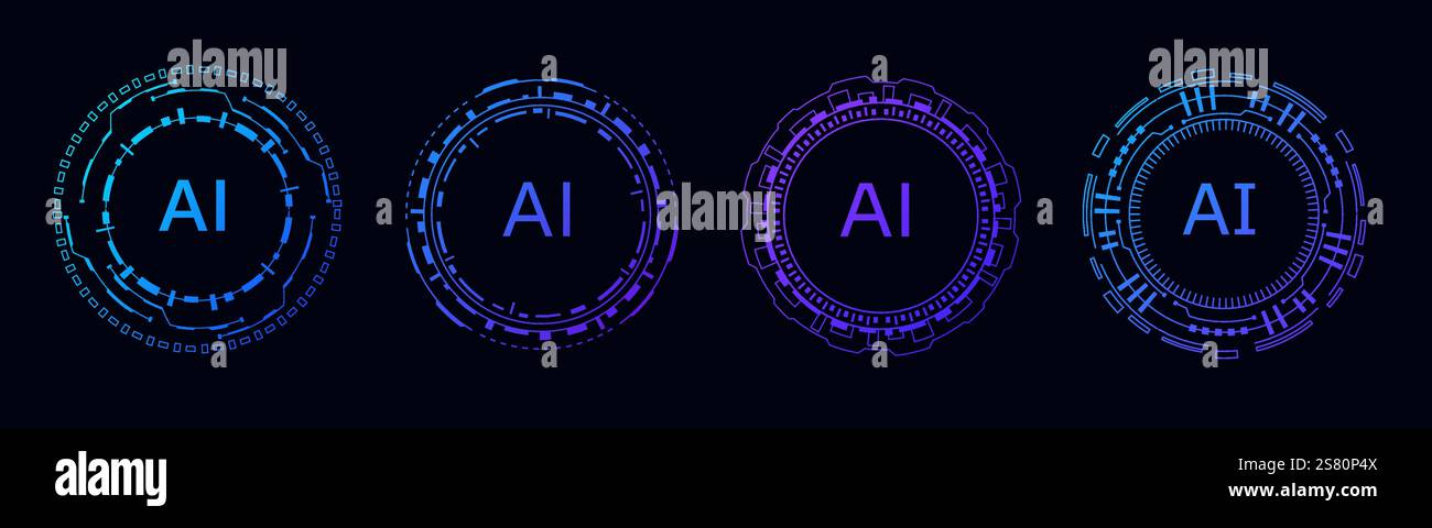 A holographic neural network inspired round panel with abstract blue ...