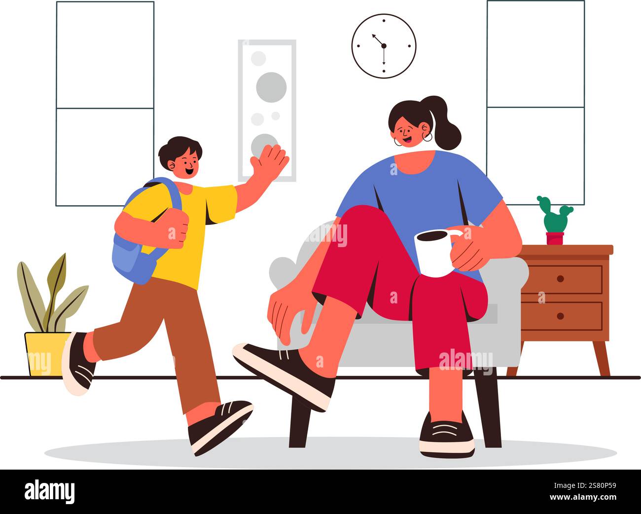Morning Rush Vector Illustration featuring People Rushing to Businesses, Morning City Life, Time ...