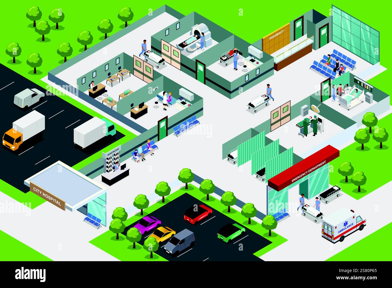 A vector illustration of Isometric Hospital Building Healthcare ...