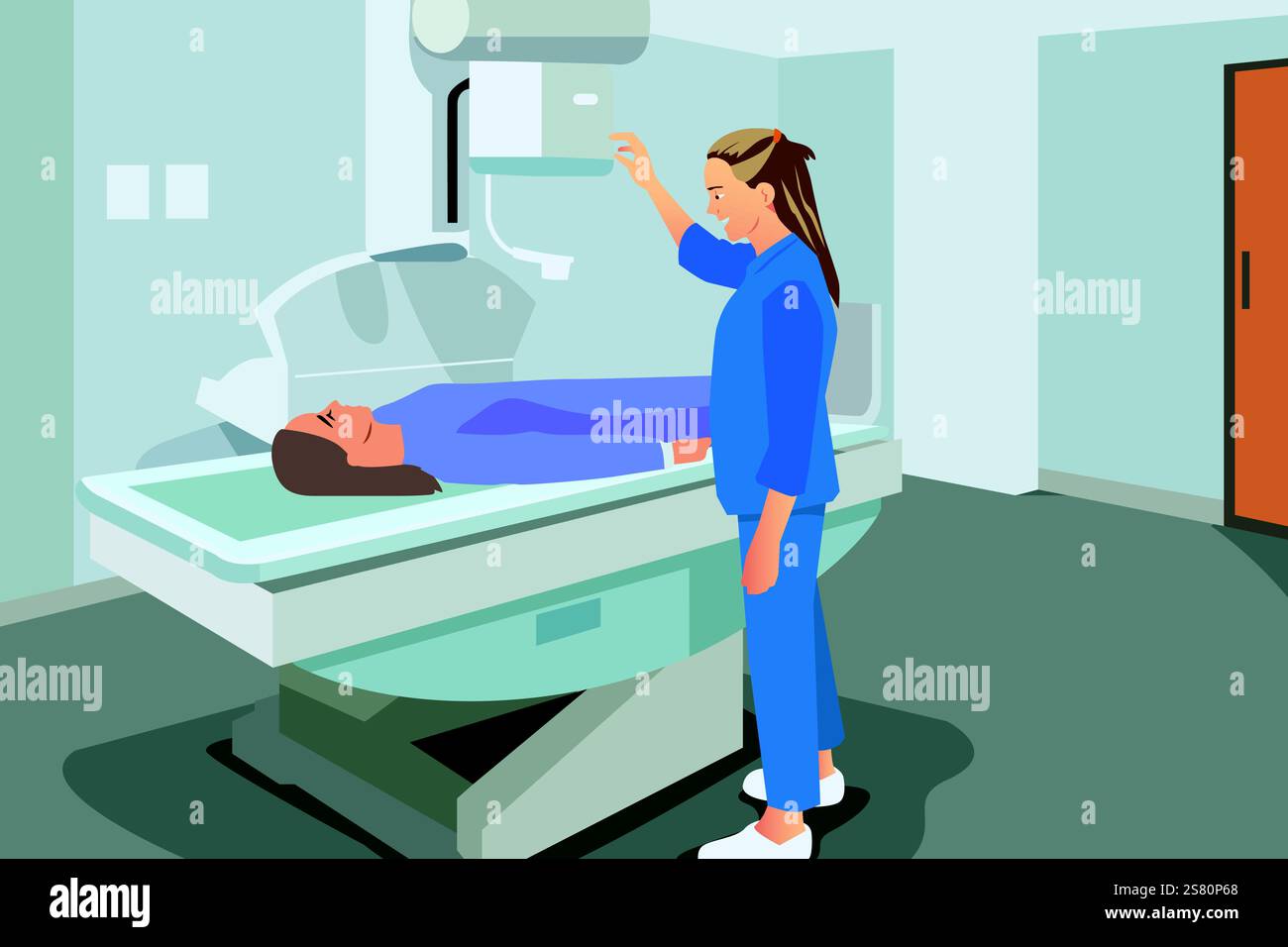 A vector illustration of X-Ray Technician Working on a Patient in ...