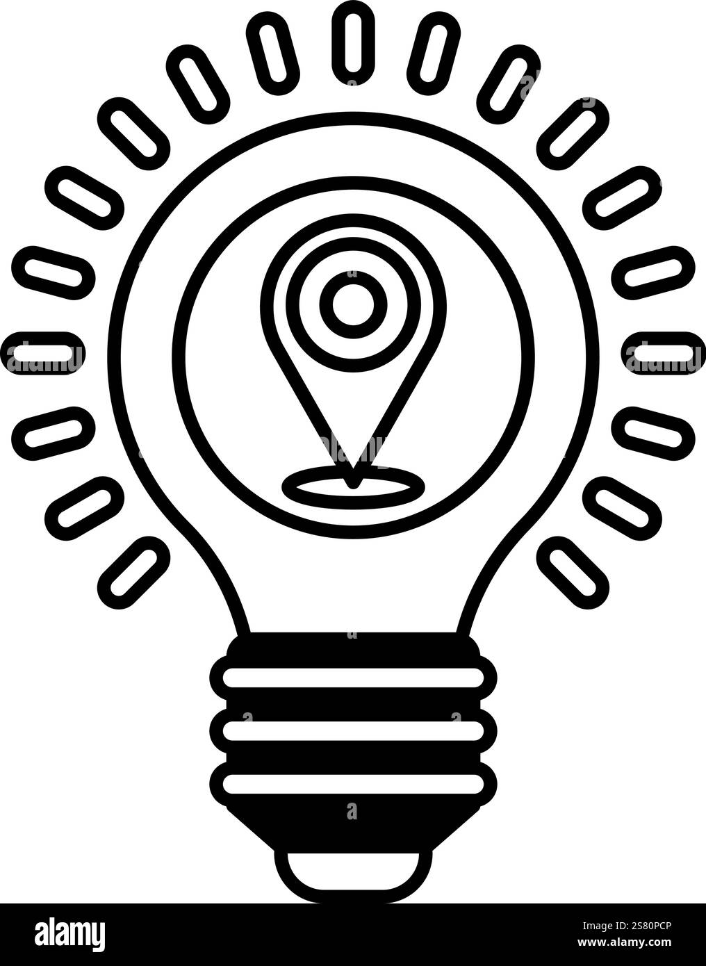 A light bulb with a dot in the middle and a map of the world around it ...