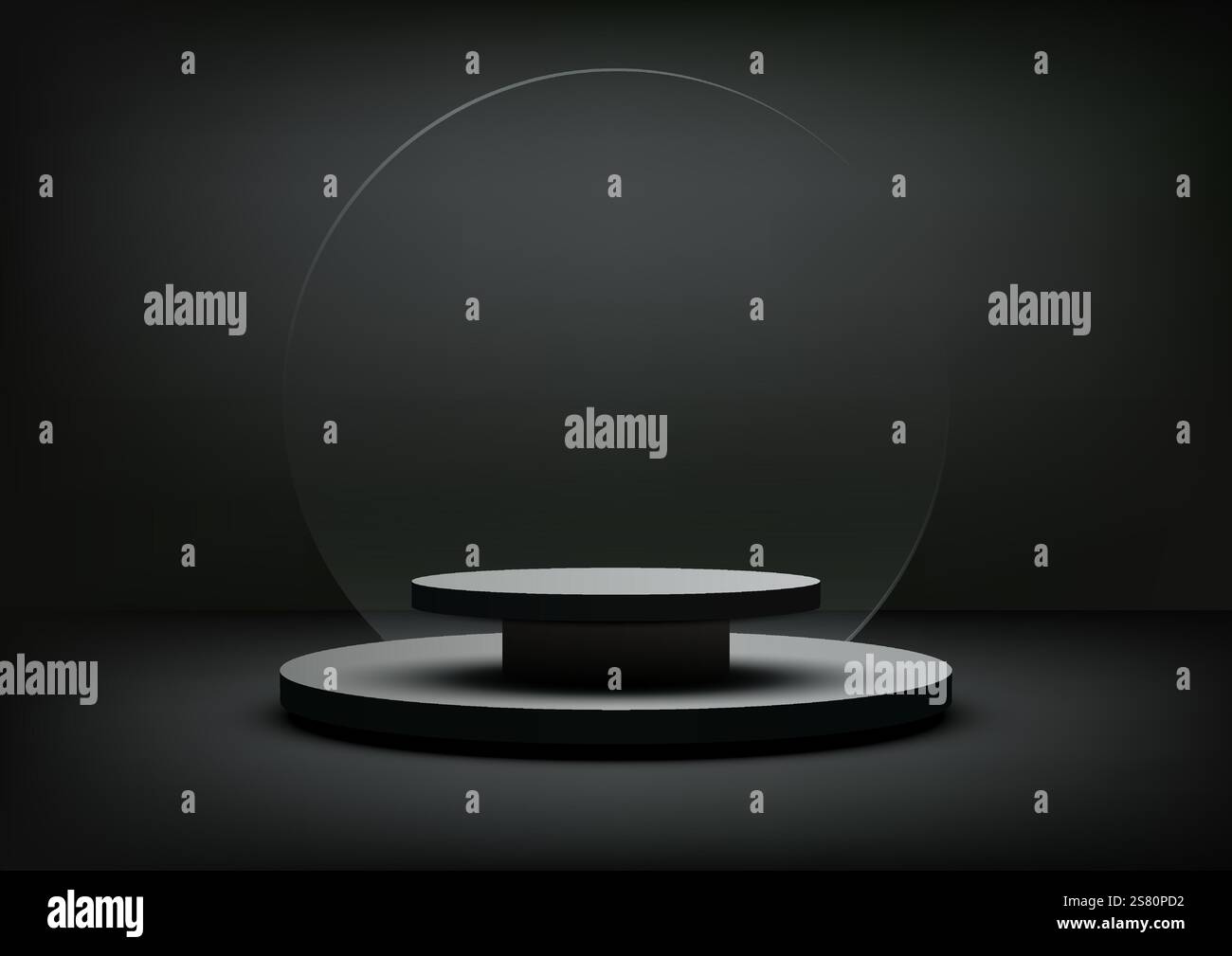 3D minimalist design features a black podium with translucent circle ...