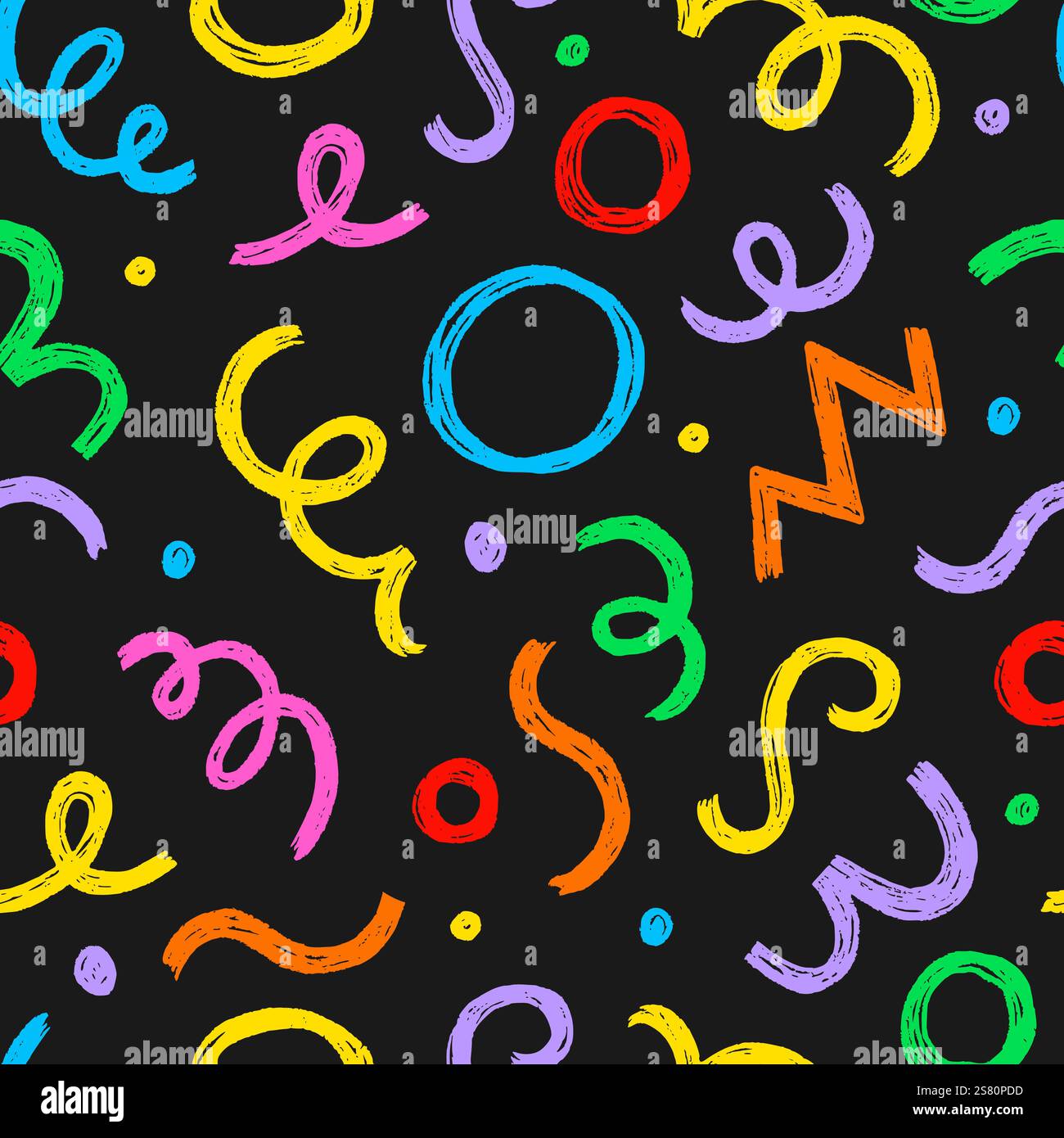 Kid seamless pattern child fun shape squiggle confetti background. Hand ...