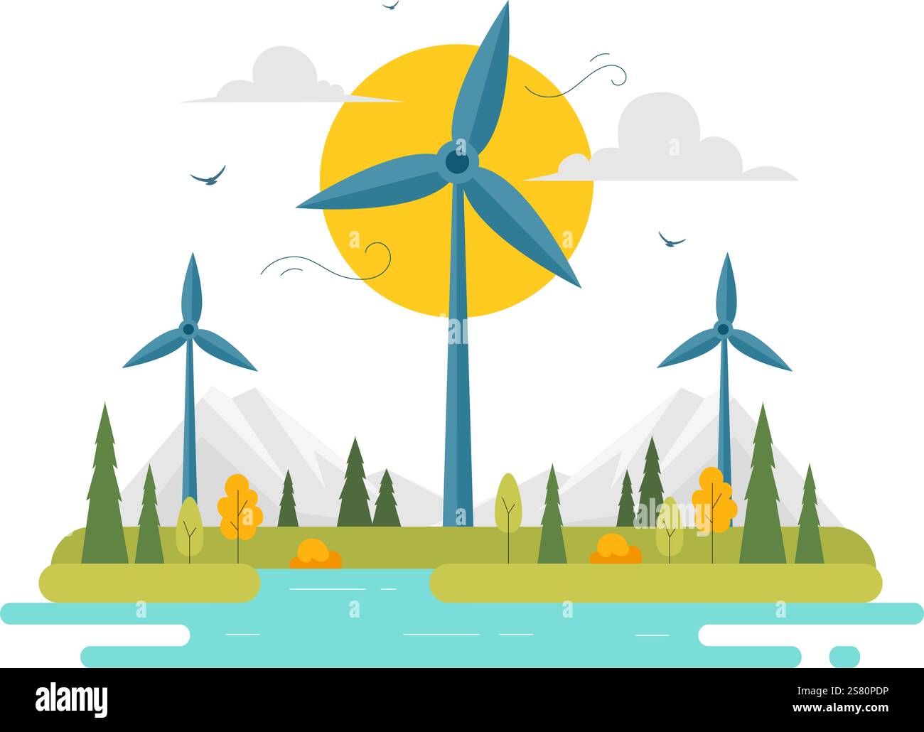 Wind Turbine Vector Illustration Featuring a Sustainable and Renewable ...