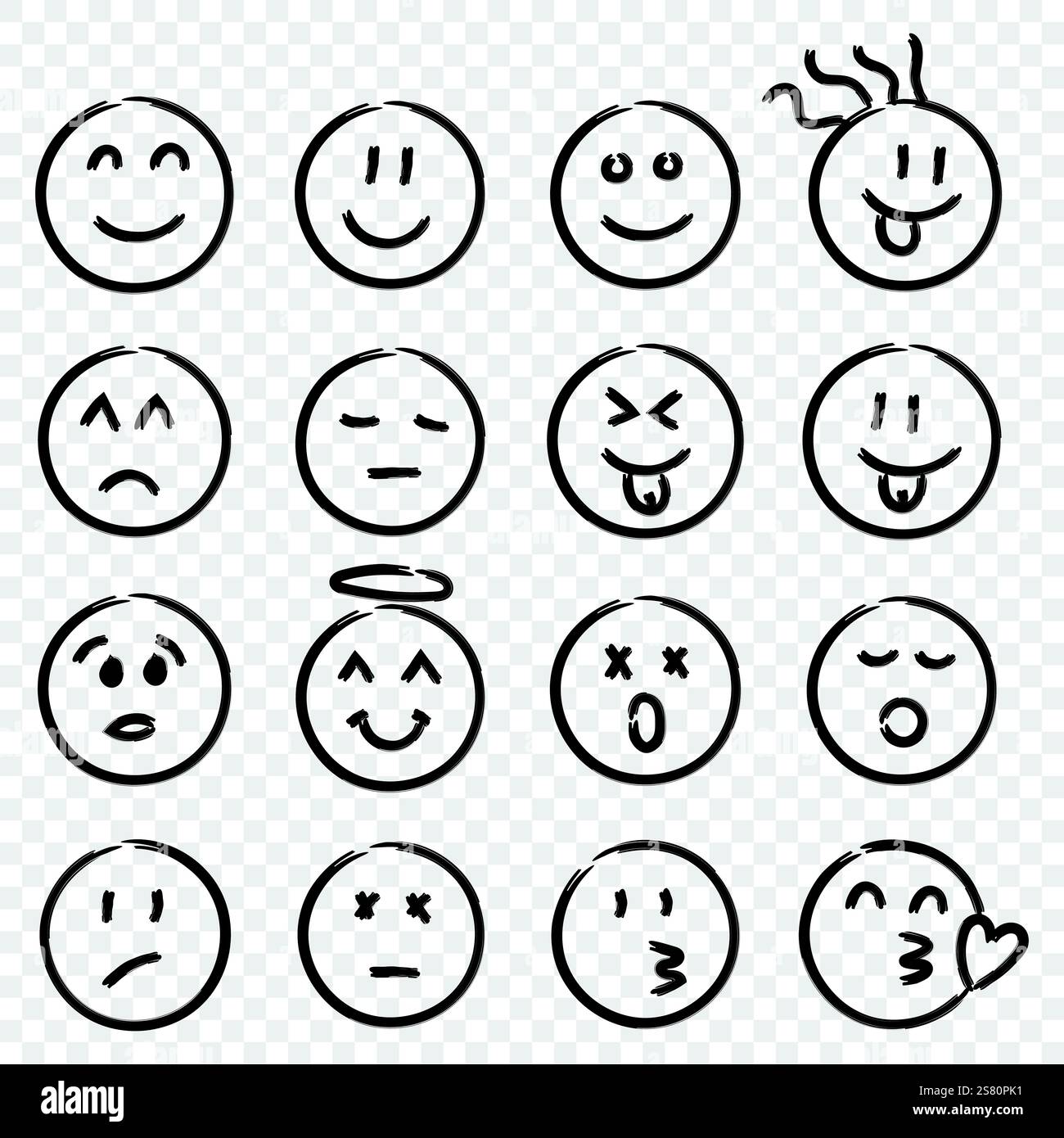 Emojis faces icon in hand drawn style. Doddle emoticons vector ...