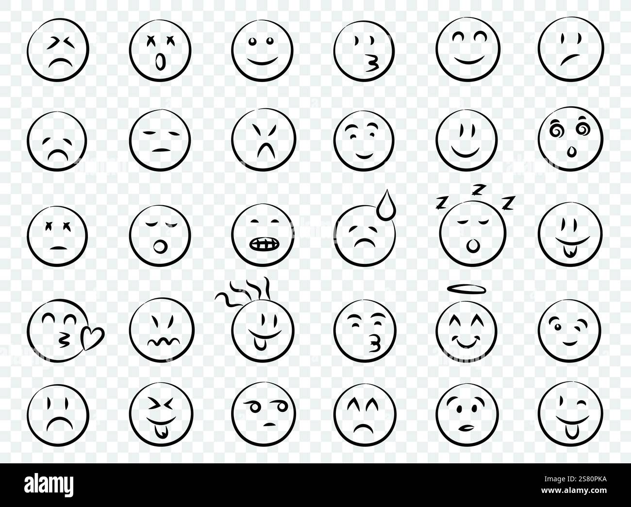 Emojis faces icon in hand drawn style. Doddle emoticons vector ...