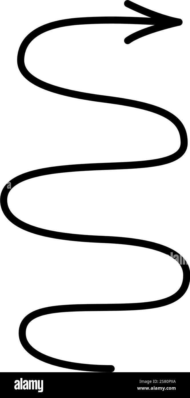 Spiral hand drawn arrow. Curly line doodle black arrow. Funny design ...