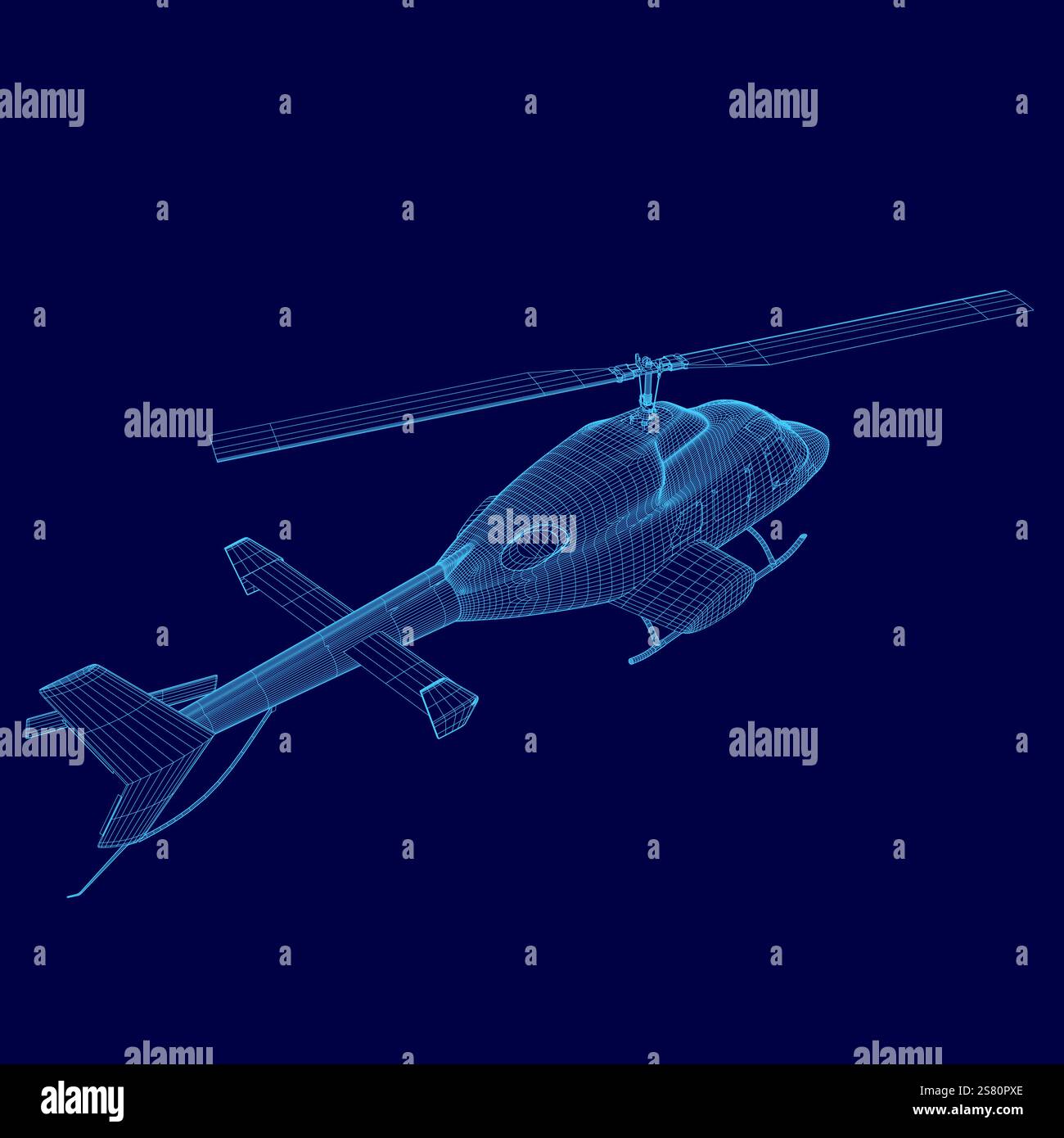 Blue helicopter is flying in the sky. The image is in a blue color. The ...