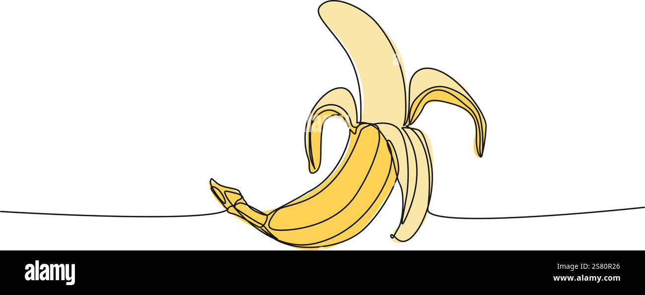 continuous single line drawing of partially peeled banana, line art ...