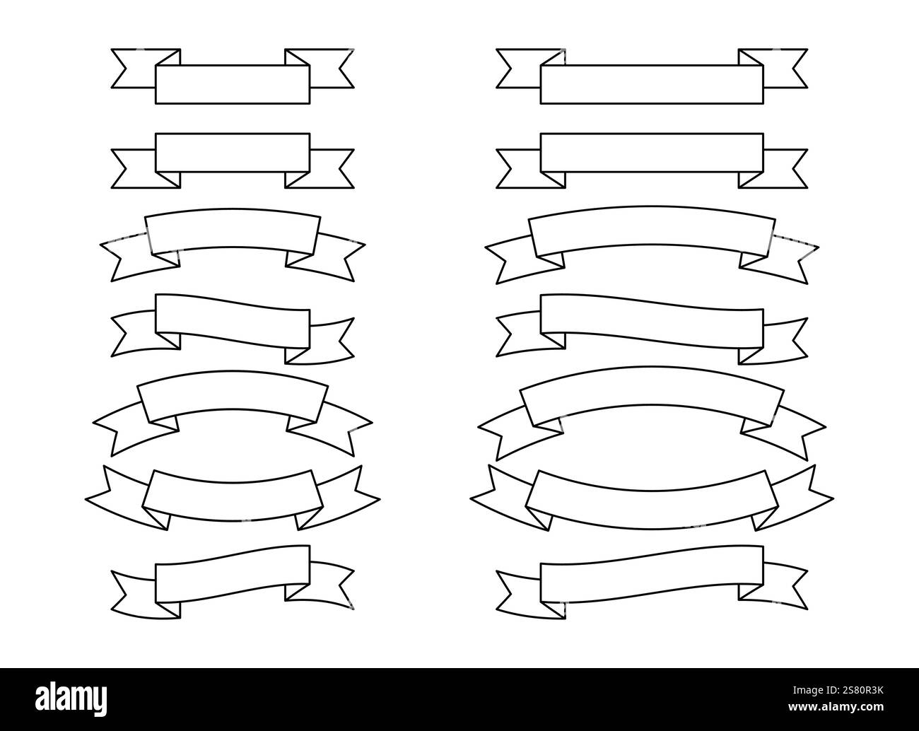 Ribbon Banner Line Art. Vector ribbons outline design Stock Vector ...