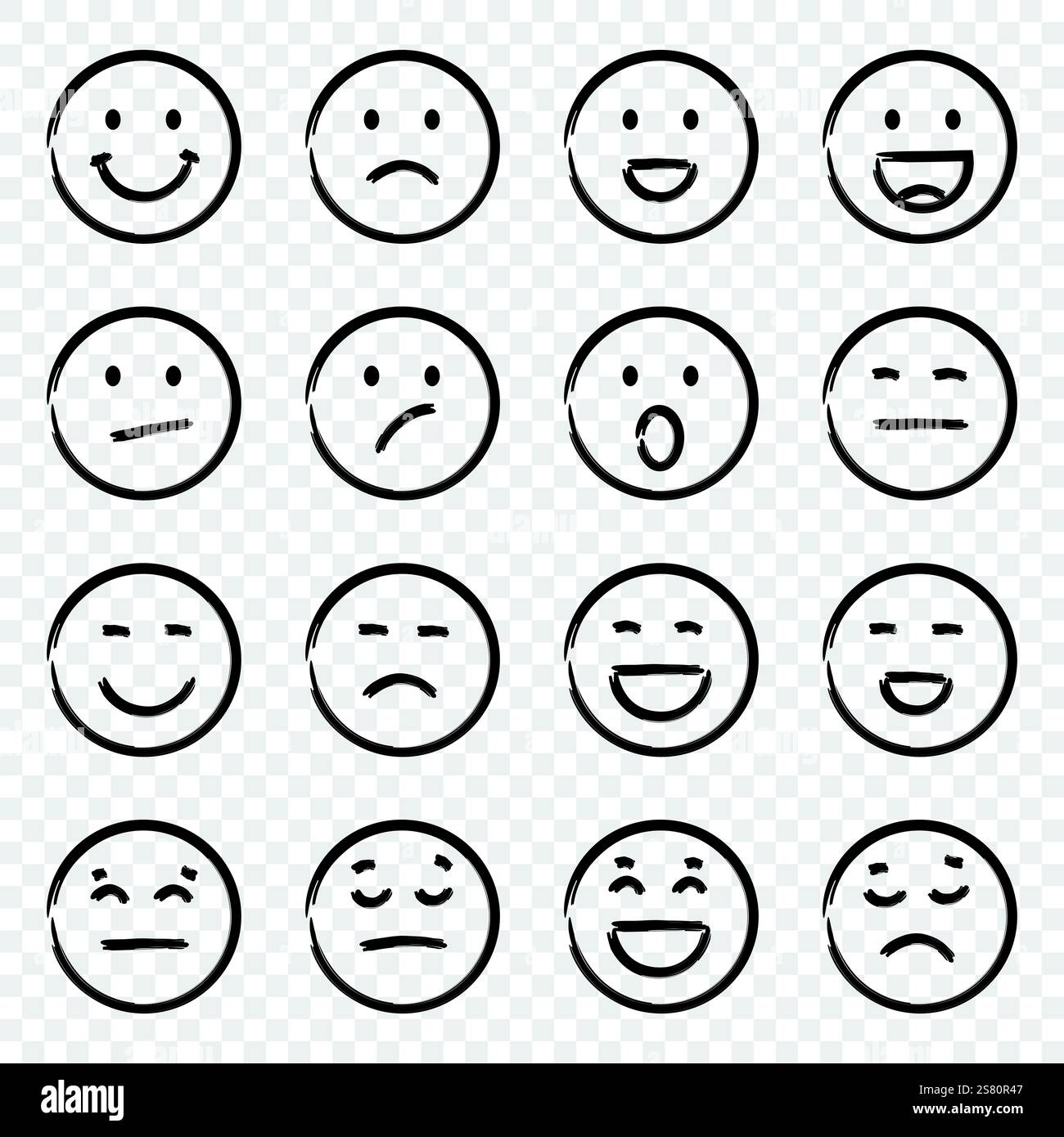 Emojis faces icon in hand drawn style. Doddle emoticons vector ...