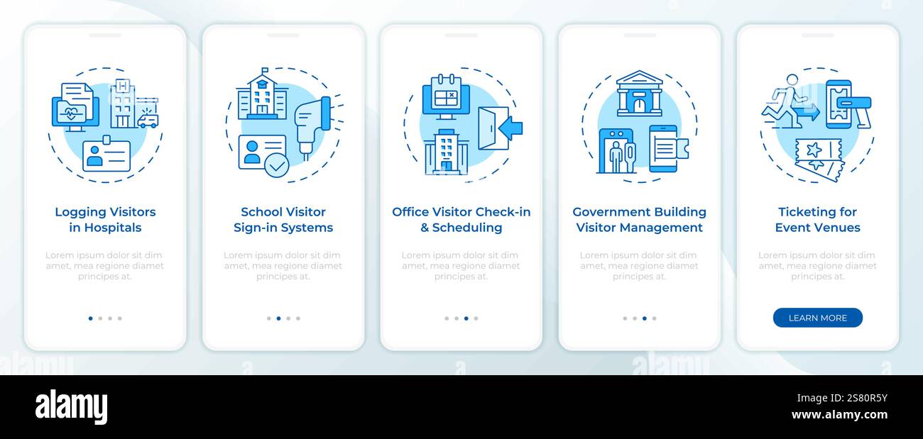 Visitor management blue onboarding mobile app screen Stock Vector Image ...