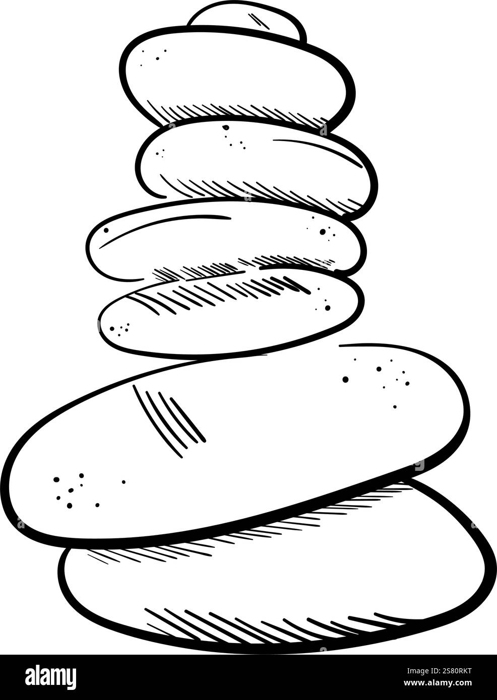 Minimalist outline balance pebble stone silhouette sketch. Black and ...