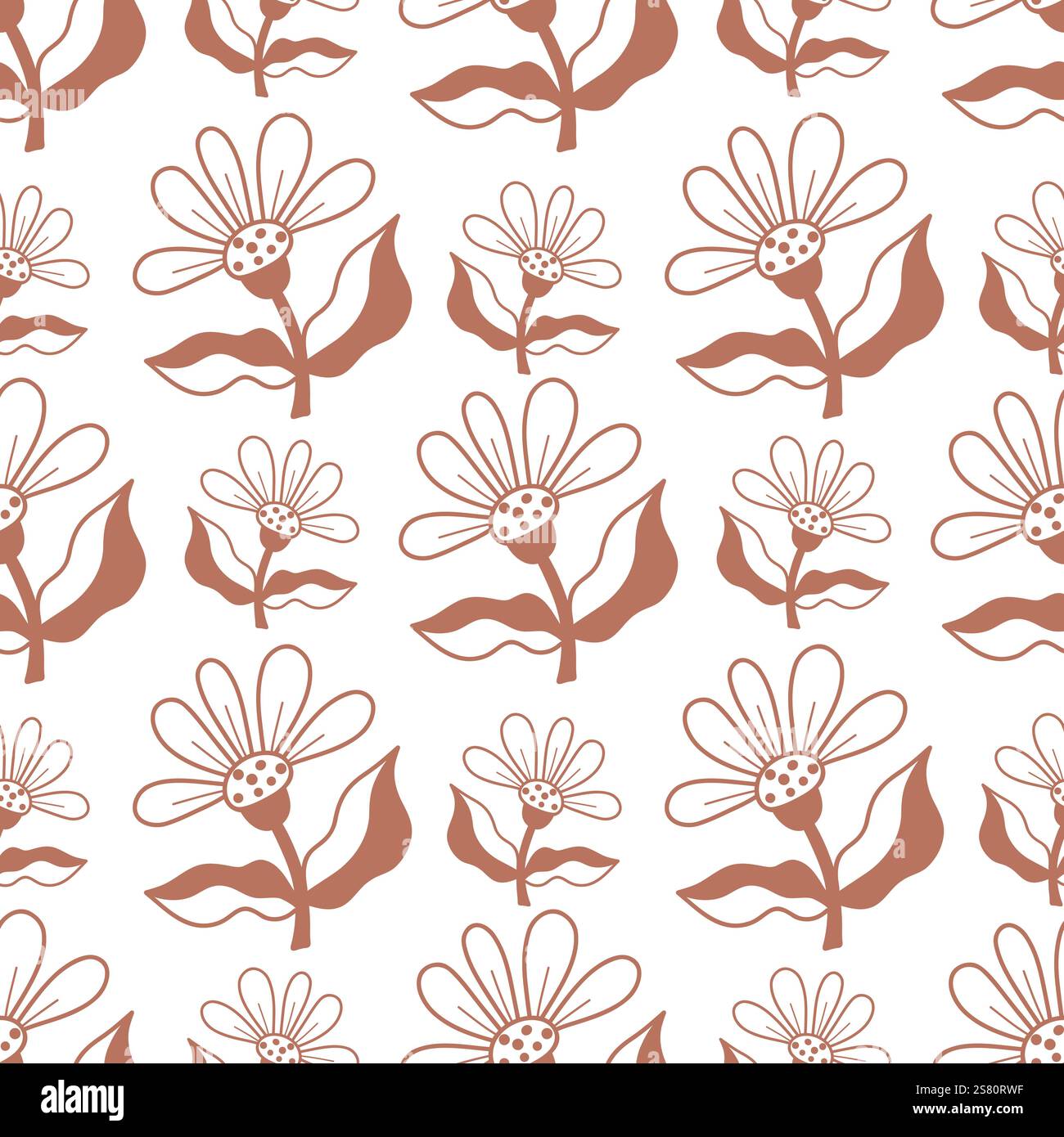 Seamless Floral Pattern. Hand drawn brown flowers on white background ...