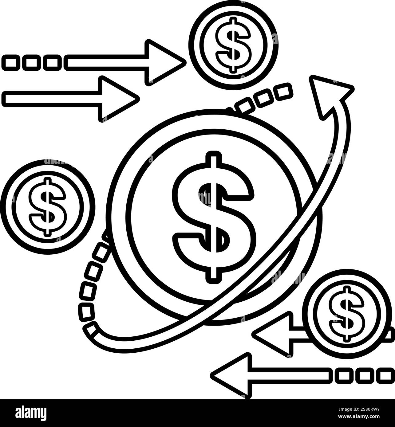A graphic of a dollar sign with arrows pointing to other dollar signs ...