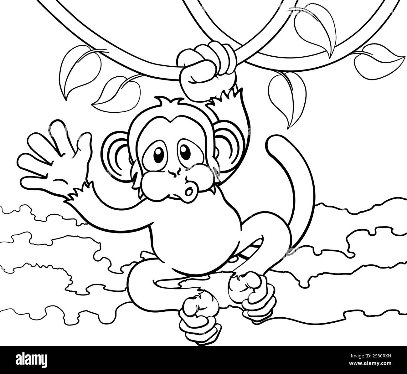 Monkey Singing On Jungle Vines Waving Cartoon Stock Vector Image & Art ...