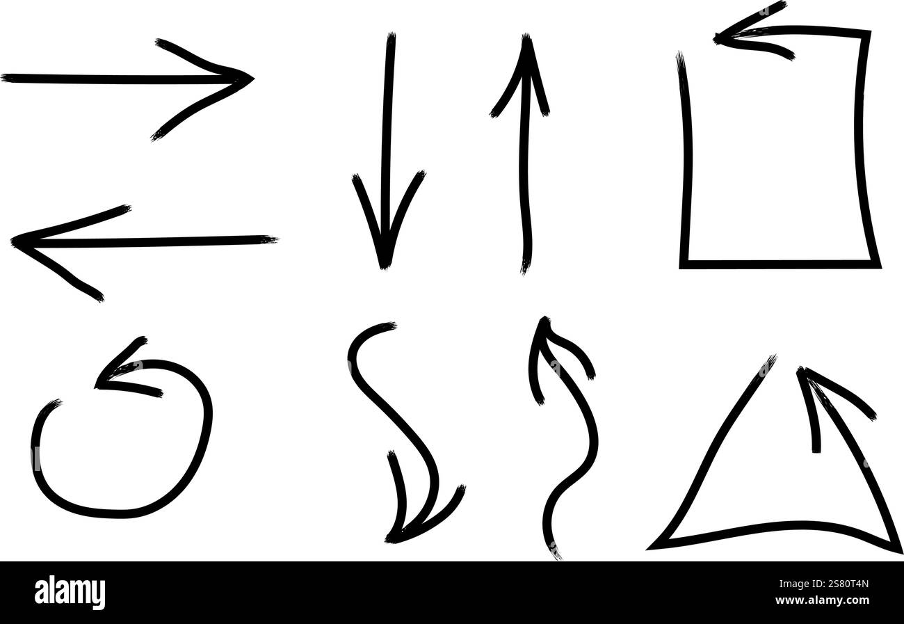 Hand drawn arrows image set. Different shapes including square, circle ...
