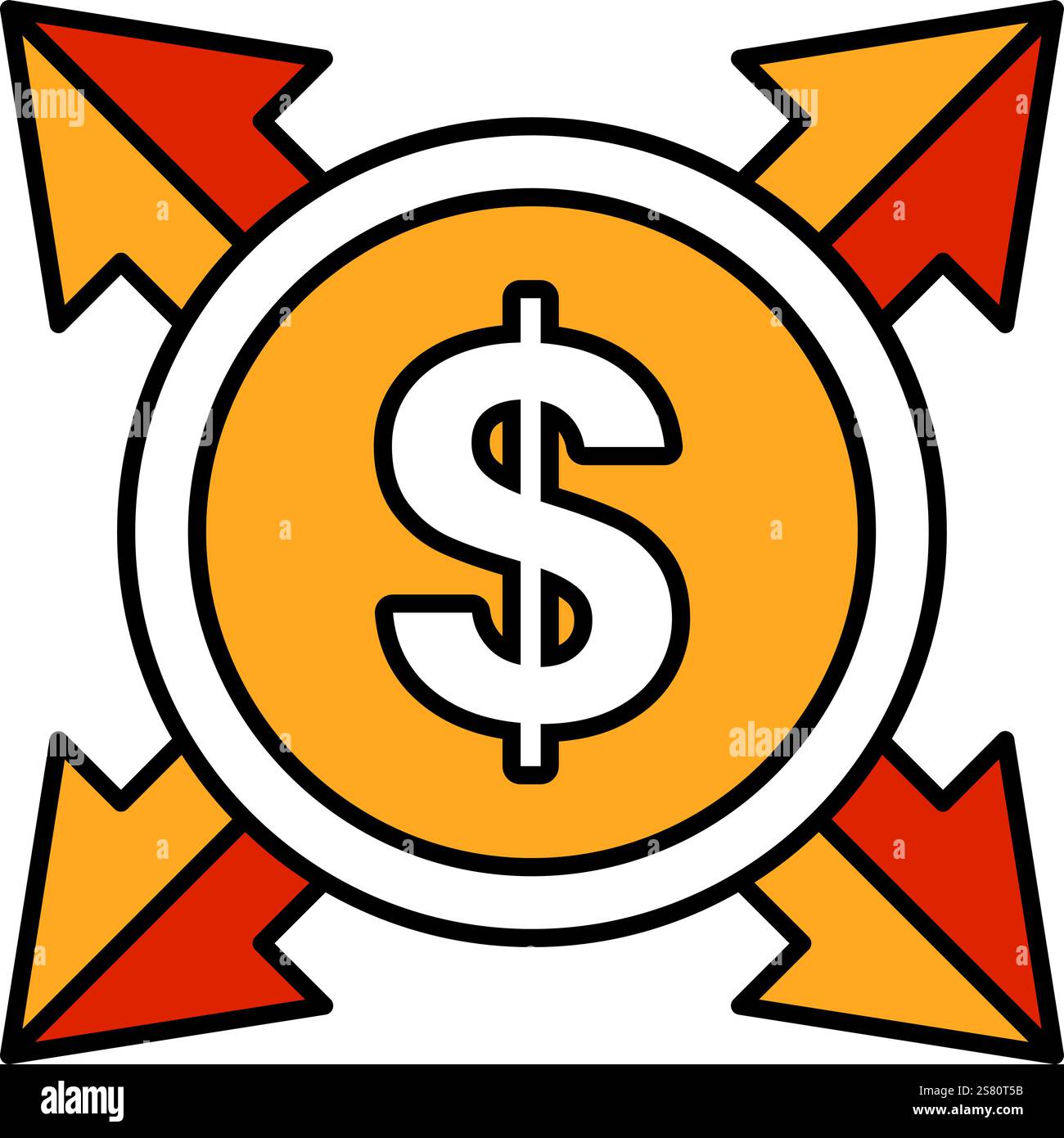A dollar sign with four arrows pointing in different directions Stock ...