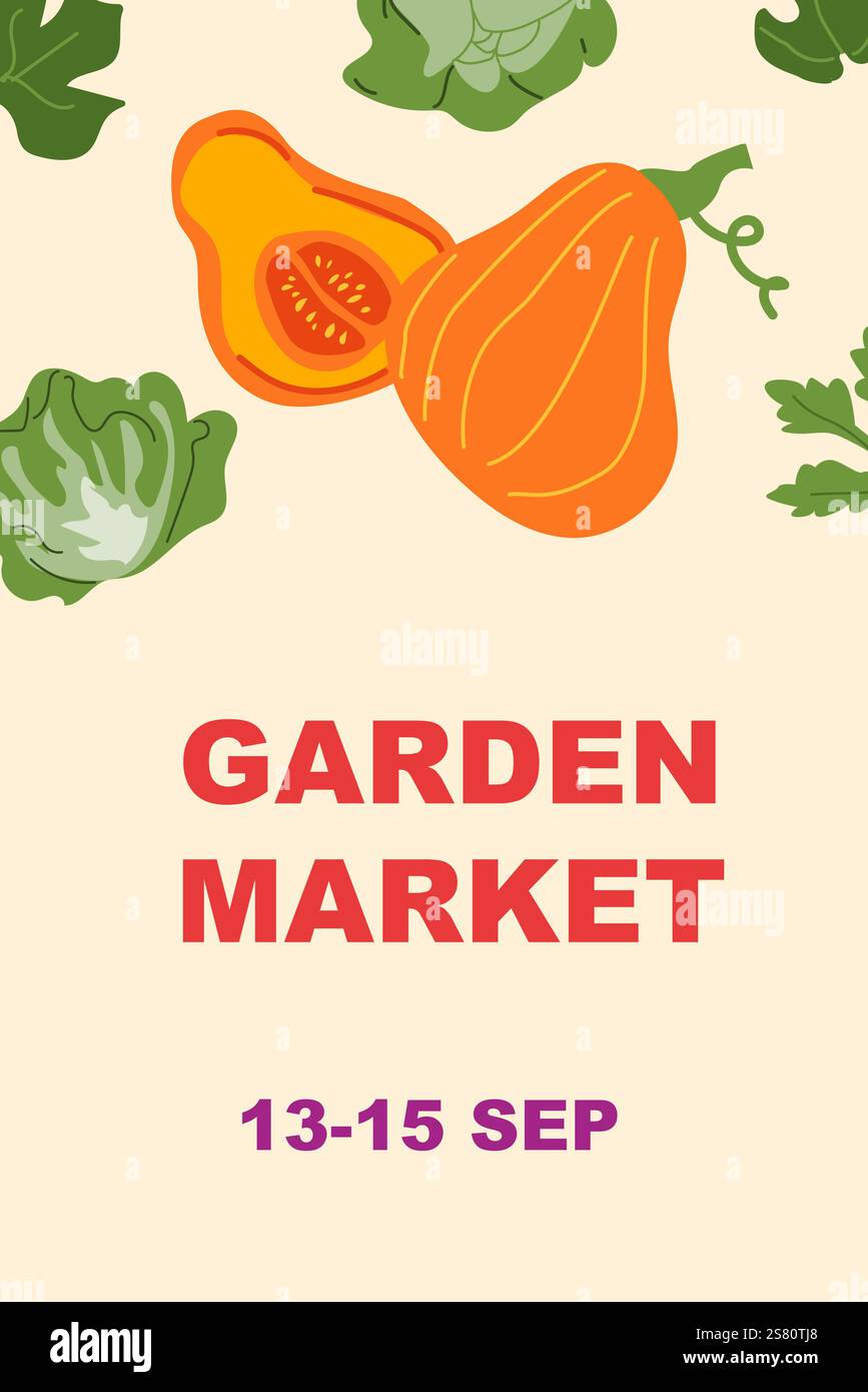 Vibrant garden market poster featuring fresh produce and event date ...