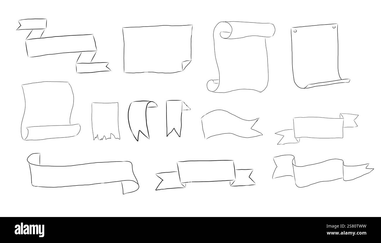 Paper scroll parchment frame, vintage note, sheet sketch doodle. Hand ...