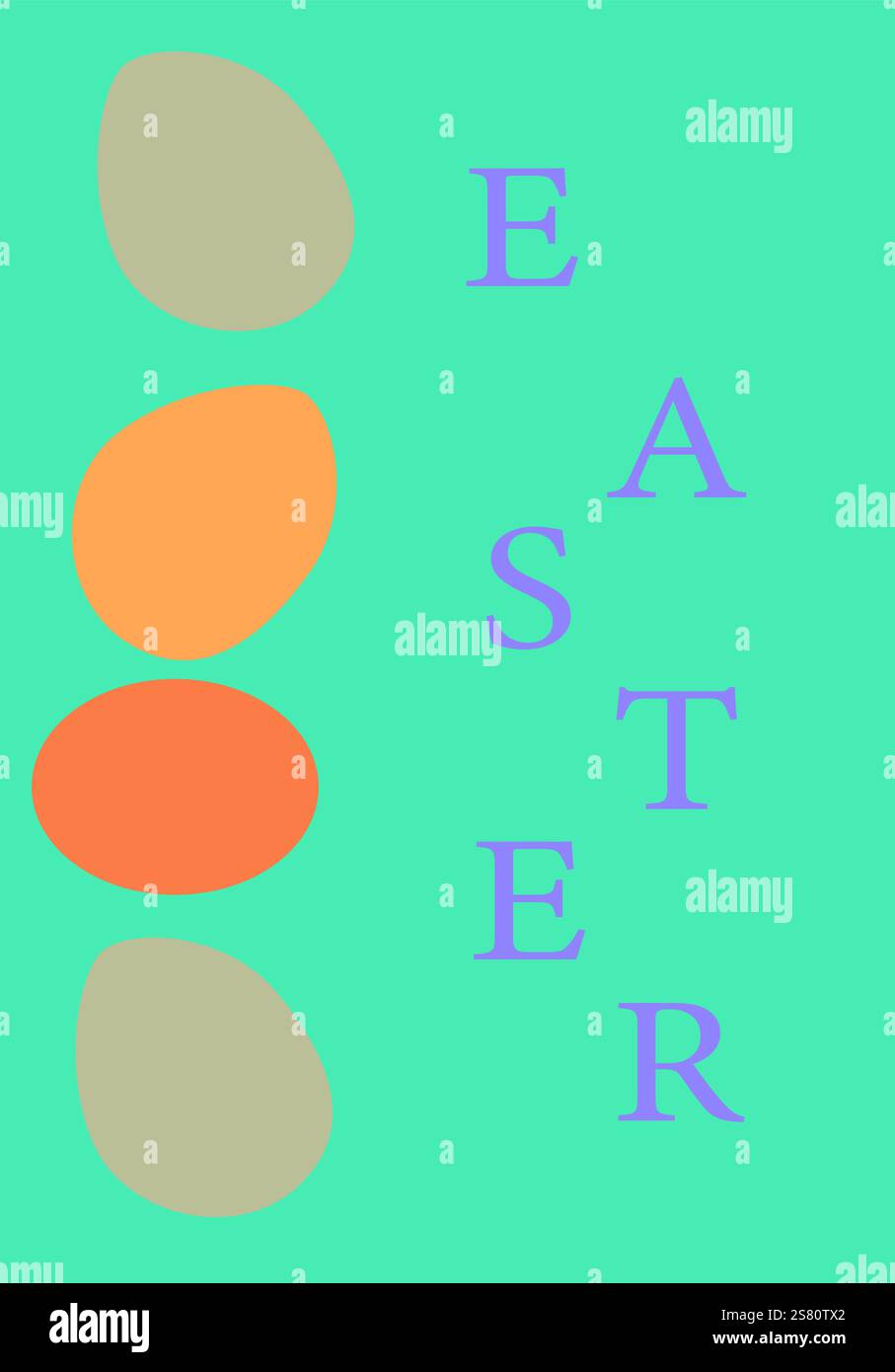 Colorful easter eggs design with vertical lettering on green background ...