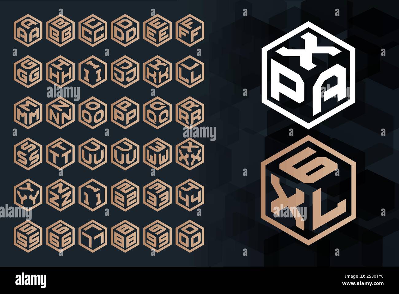 Cubic Letter set. Geometric Hexagon Font. Isometric Alphabet Collection ...