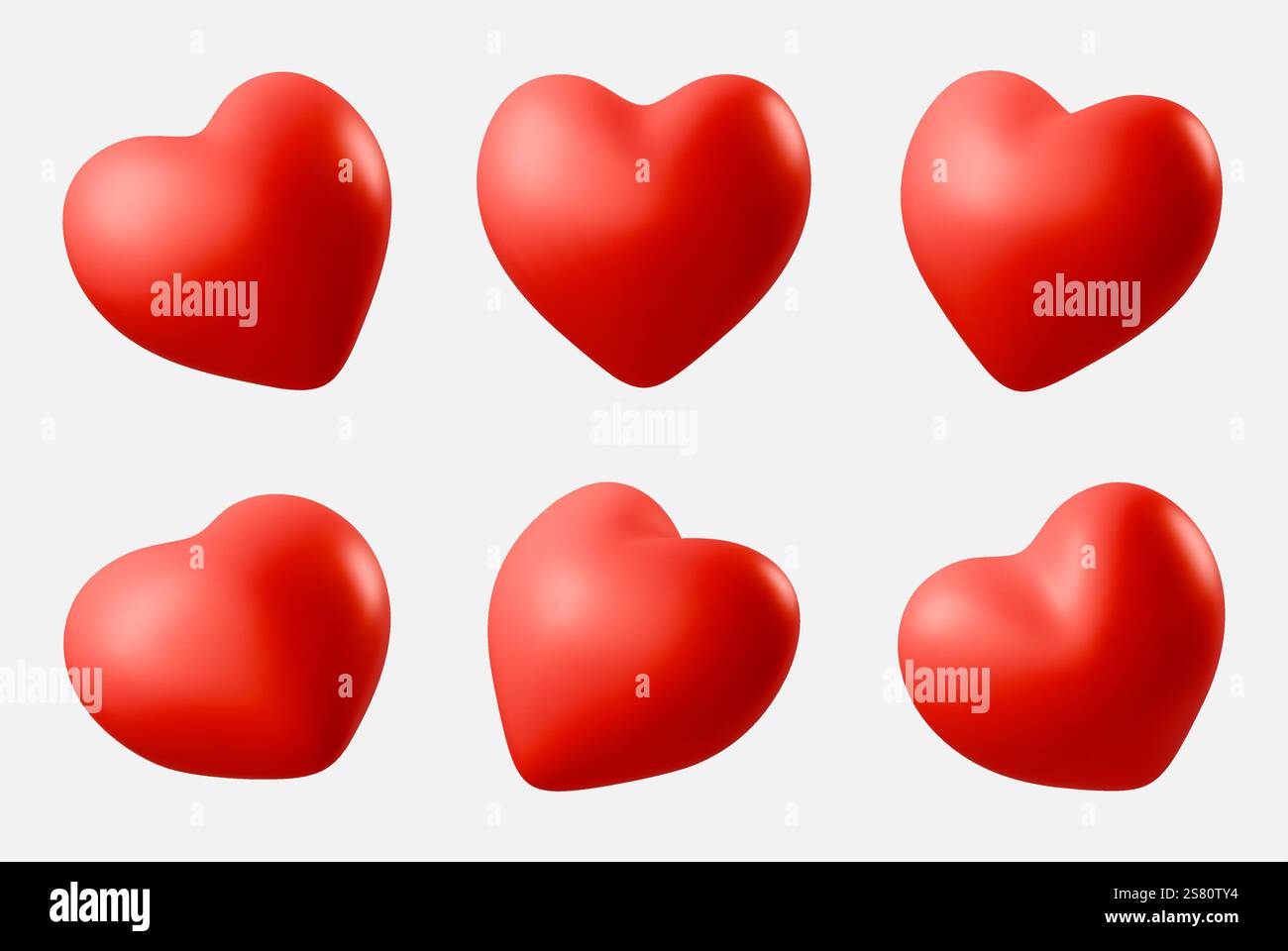 Set of red realistic 3D hearts icon in different angles. Vector ...