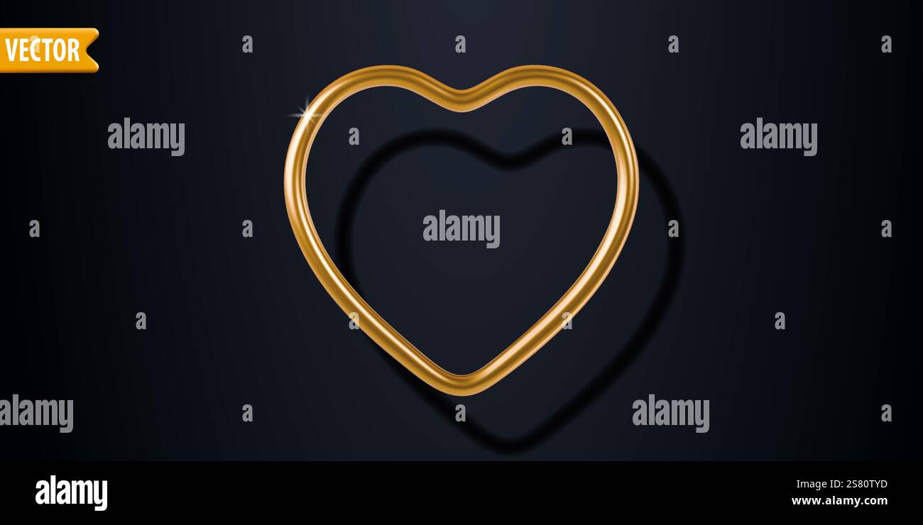 Golden luxury heart in outline shape isolated on dark background ...