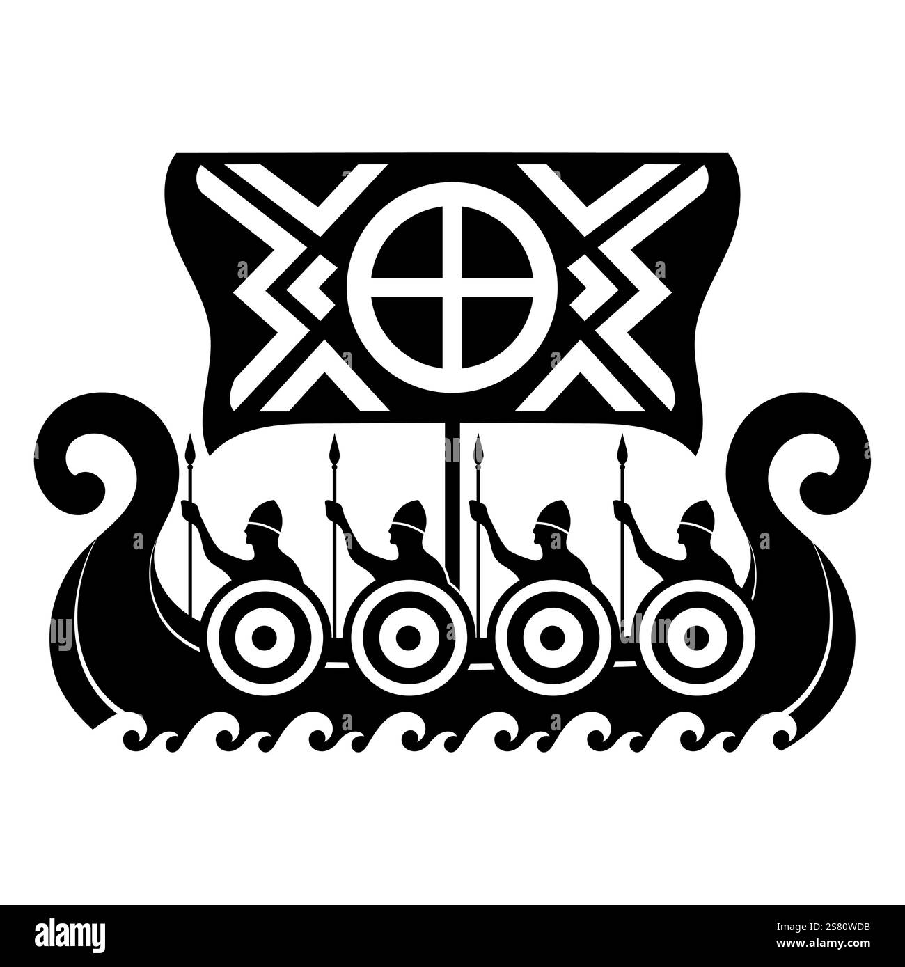 Design in Old Norse style. Ancient Celtic Scandinavian warriors with ...