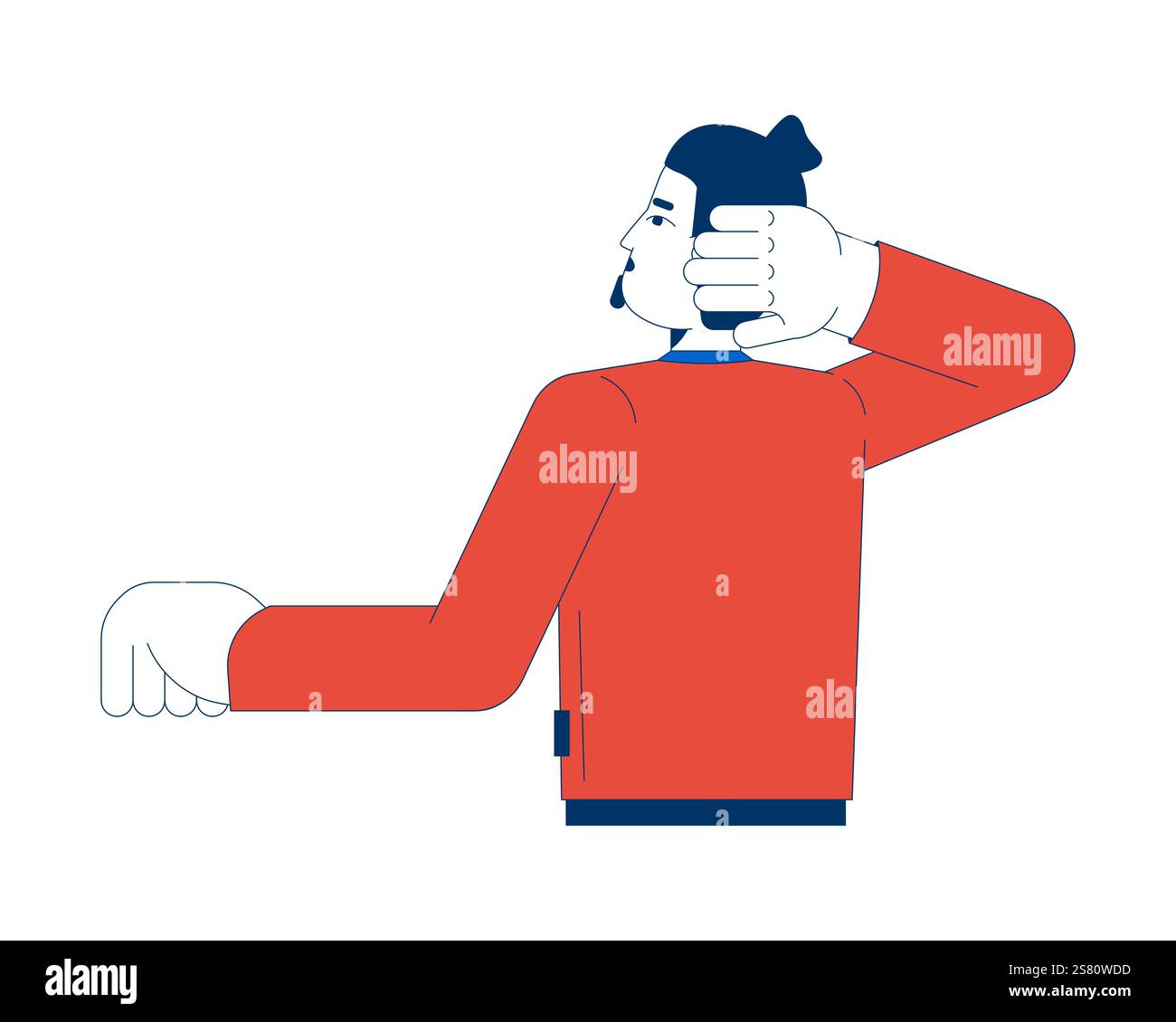 Caucasian businessman thinking and rubbing back of head 2D cartoon ...