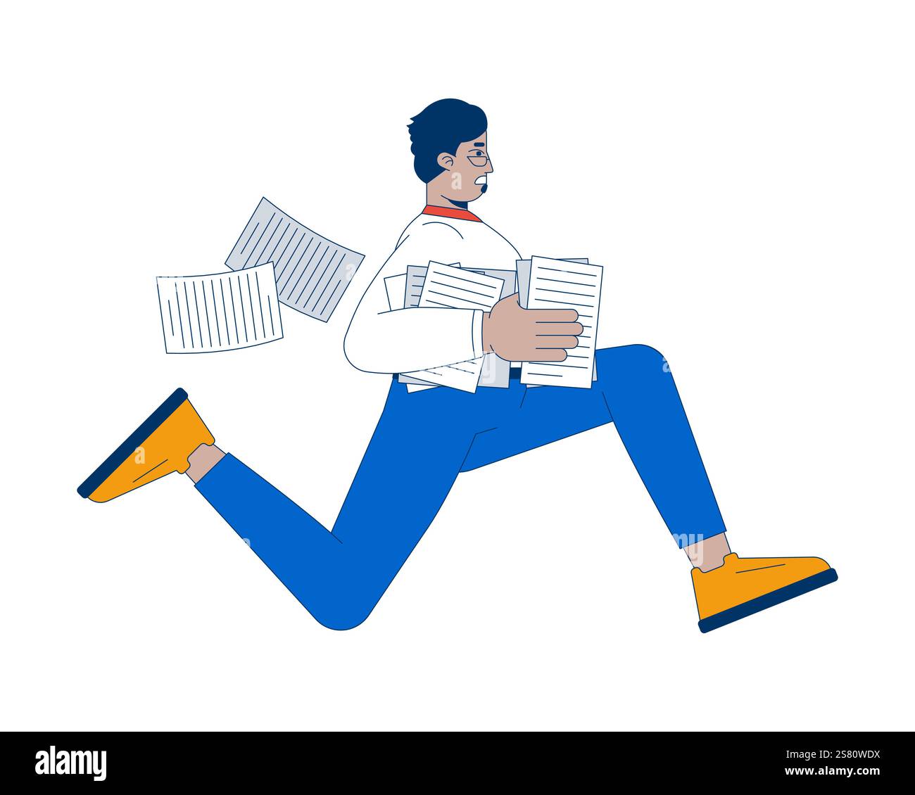 Arab businessman running with papers stack in hand 2D cartoon character ...