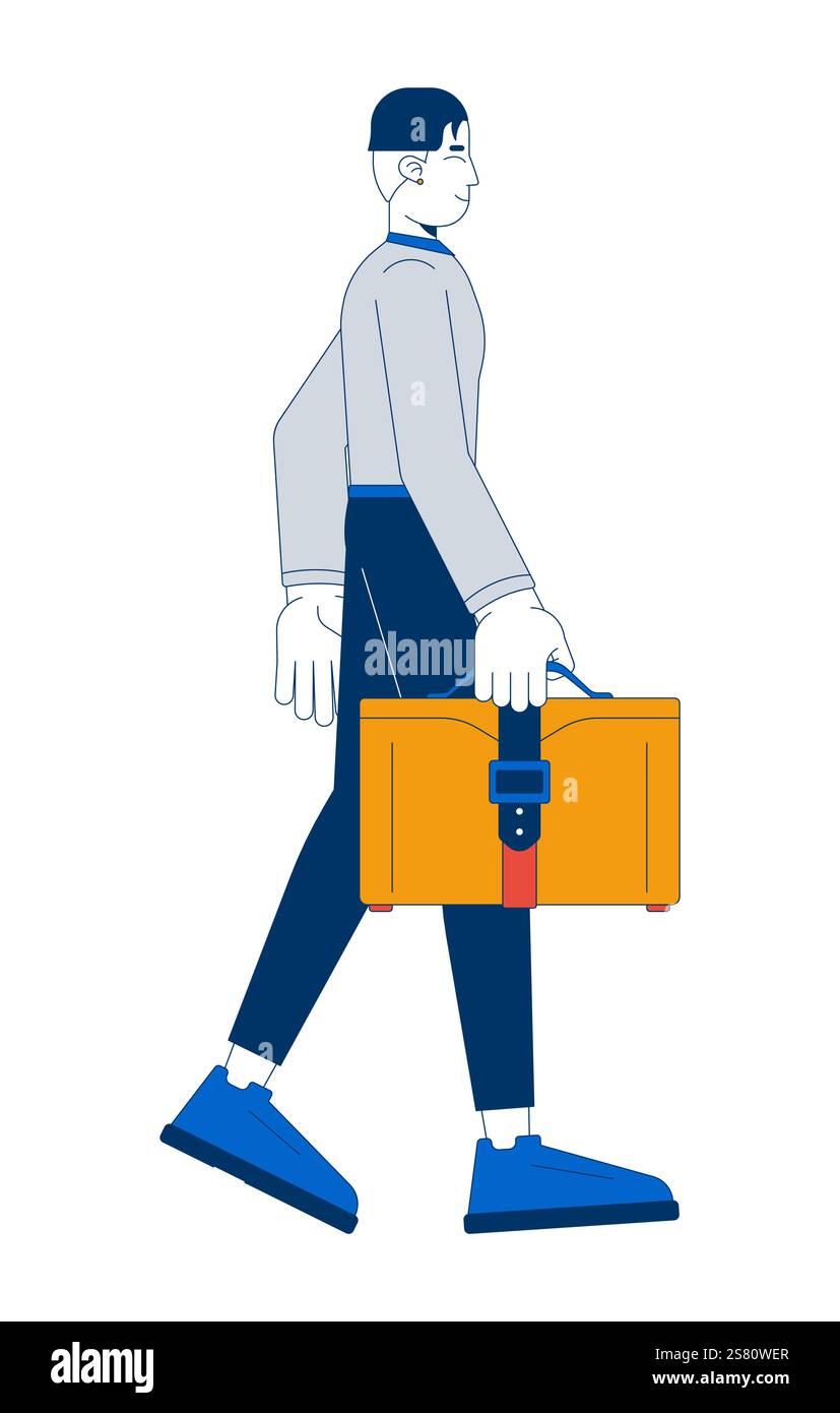 Asian businessman walking confidently with briefcase 2D cartoon ...