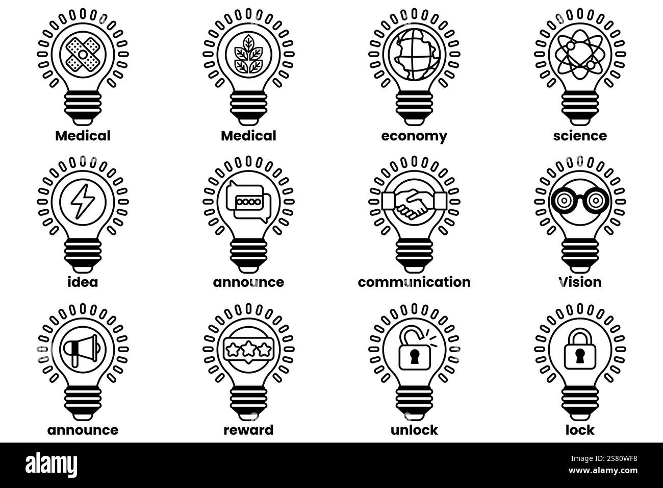 A Set of illustrations in the concept of light bulbs in various ...