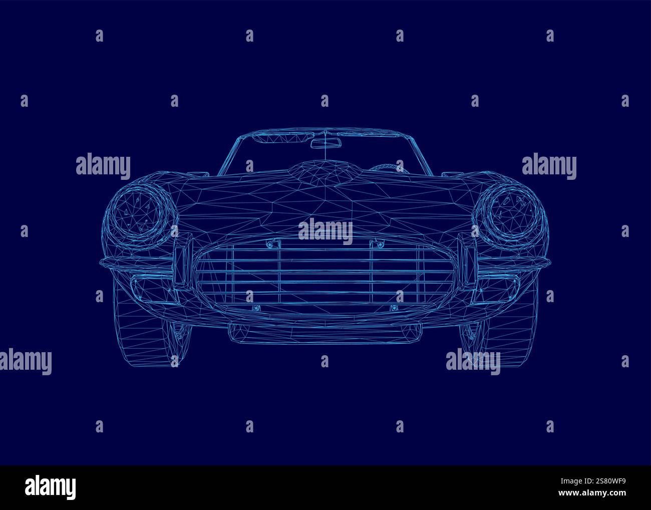 Blue car is shown in a stylized way. The car is a classic design, and ...